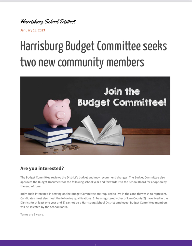 Seeking Budget Committee Members | Harrisburg School District 7
